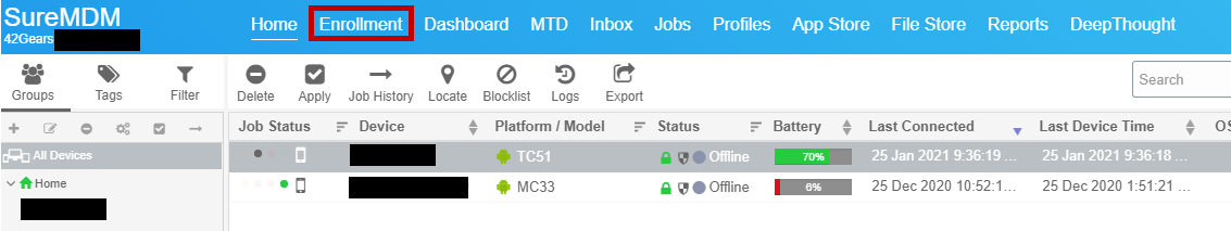 Zebra Android Device Enrollment for 42gears SureMDM as Device Admin (DA)