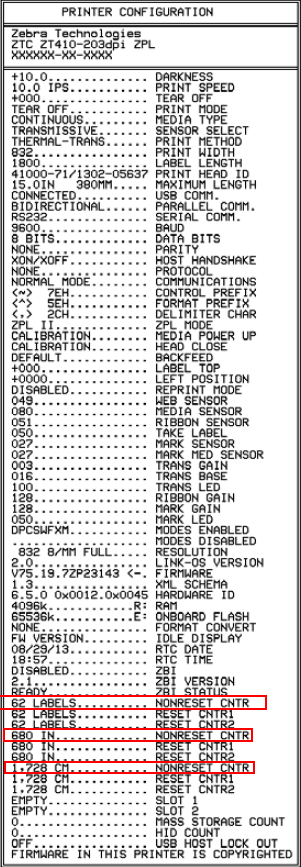 Printer Odometer (# of Labels Printed)