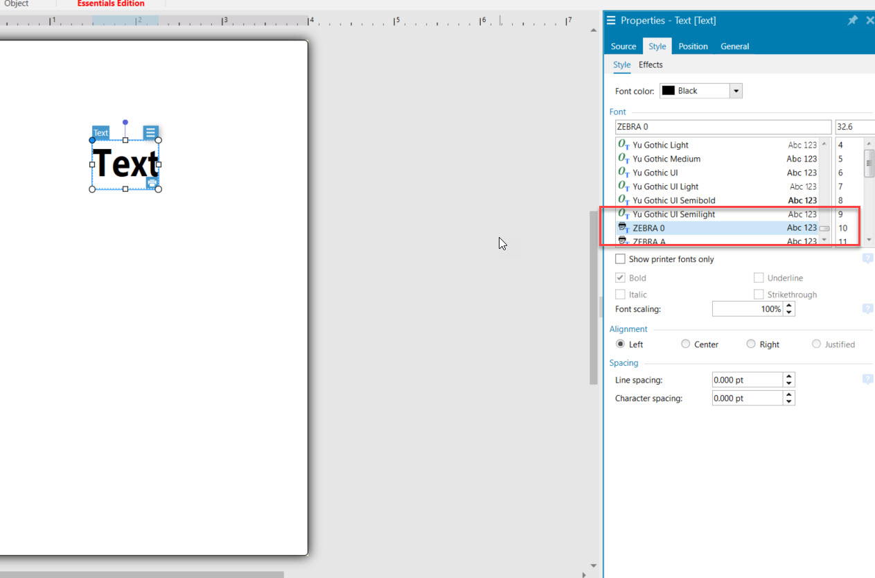 First Time Use After Installation Of Zebradesigner 3 Will Not Select
