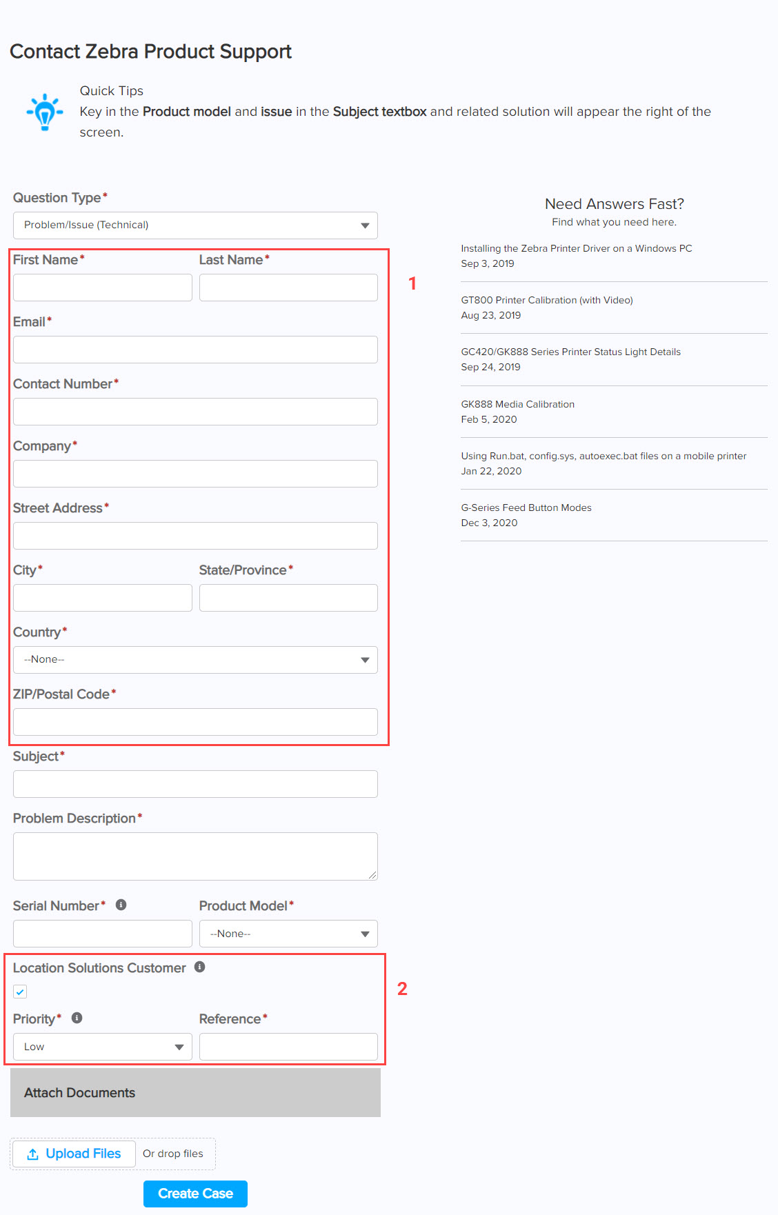 Site Guide: Create New Case