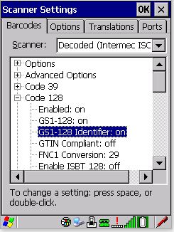 Disable GS1-128 Identifier on Mobile Computer