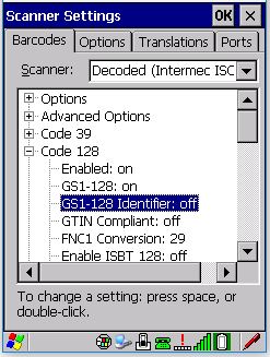 Disable GS1-128 Identifier on Mobile Computer