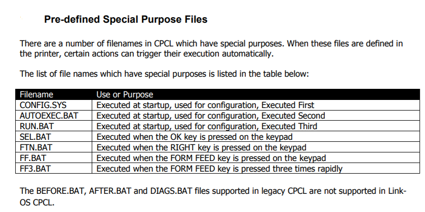CPCL Special Purpose Files