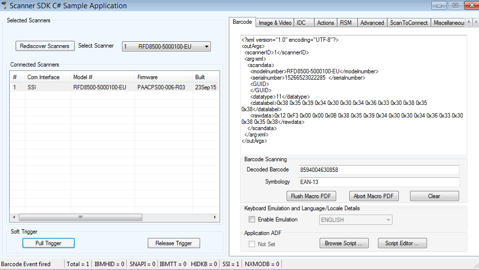 RFD8500 SSI over Bluetooth to Use the Scanner Windows SDK