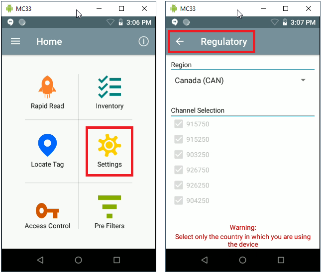 Setting Region Code for RFID Mobile Computers