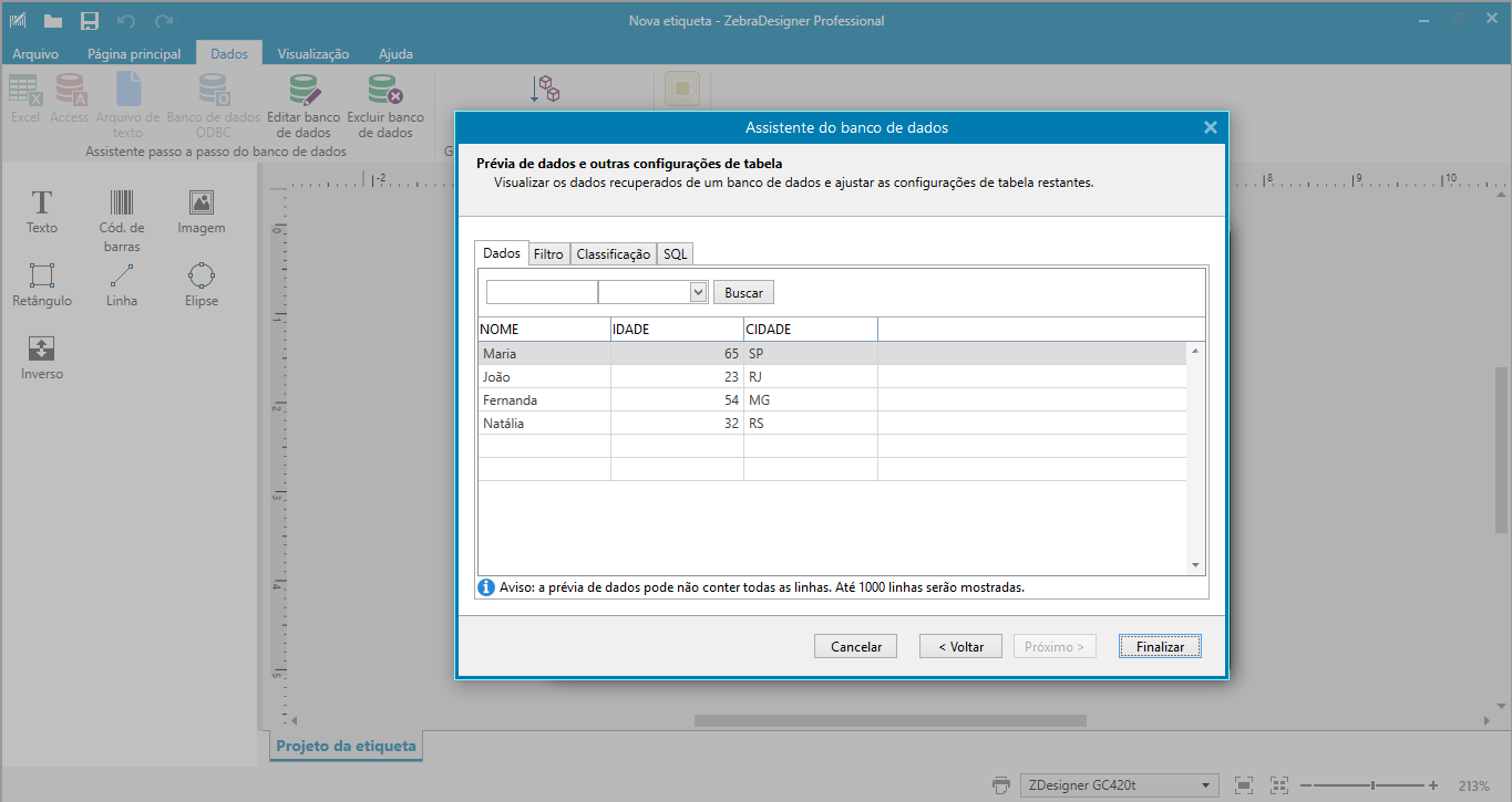 Conectando uma base de dados no ZebraDesigner v3