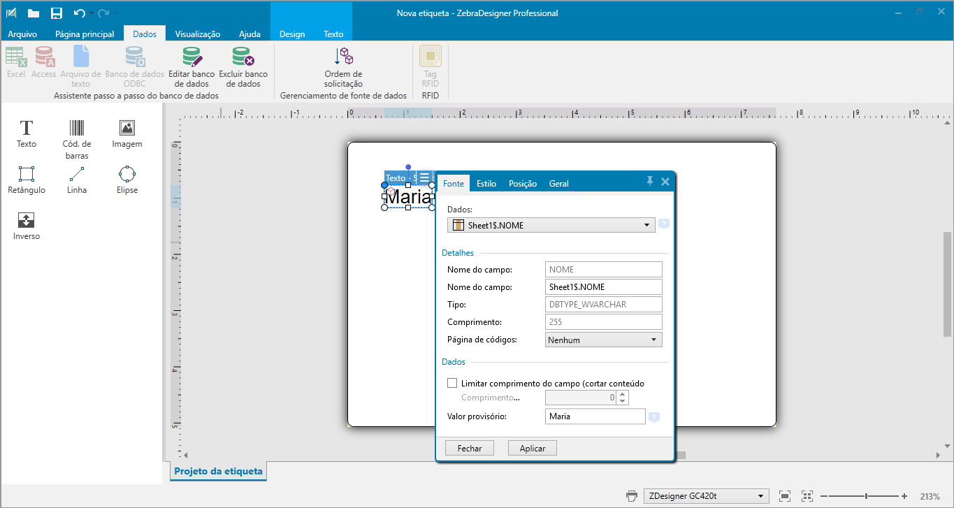 Conectando uma base de dados no ZebraDesigner v3