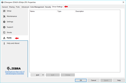 최신 v8 ZDesigner 드라이버를 사용하여 프린터에 글꼴 다운로드