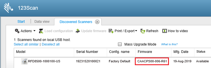 Update RFD8500 Firmware Using 123Scan Utility