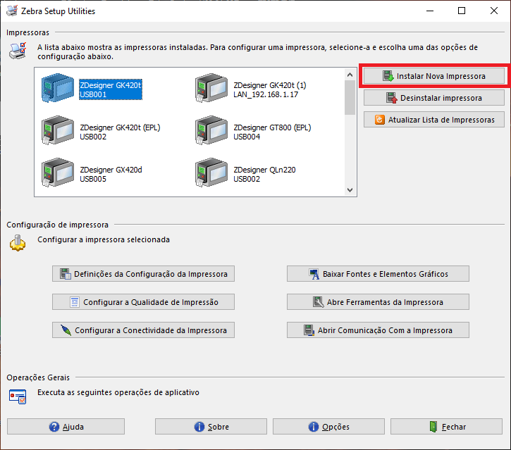 Reinstalar Driver Zebra via Zebra Setup Utilities