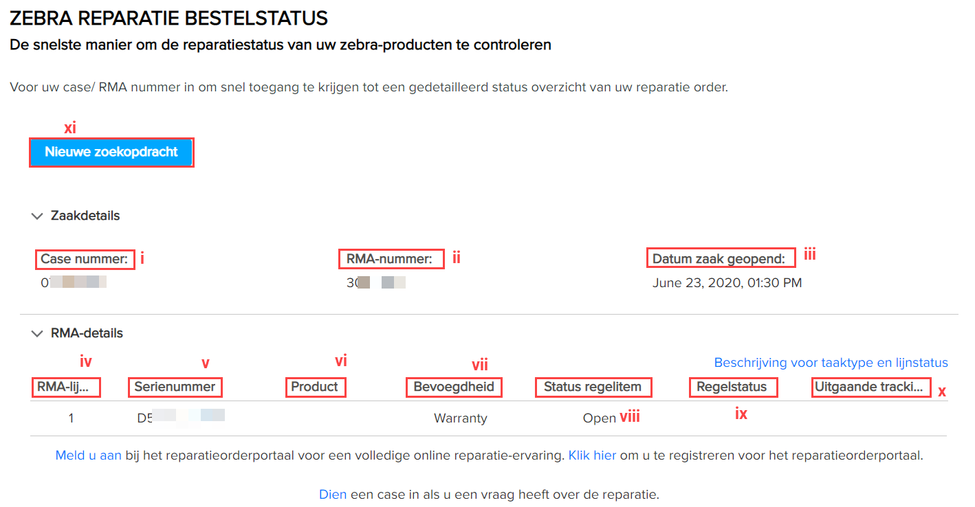 HANDLEIDING VOOR DE SITE: STATUS VAN REPARATIEORDER OPZOEKEN
