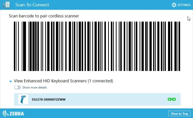 Scan To Connect 유틸리티를 사용하여 무선 스캐너를 Windows 10에 페어링
