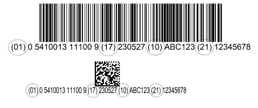 Agregar corchetes al código GS1 en DataWedge