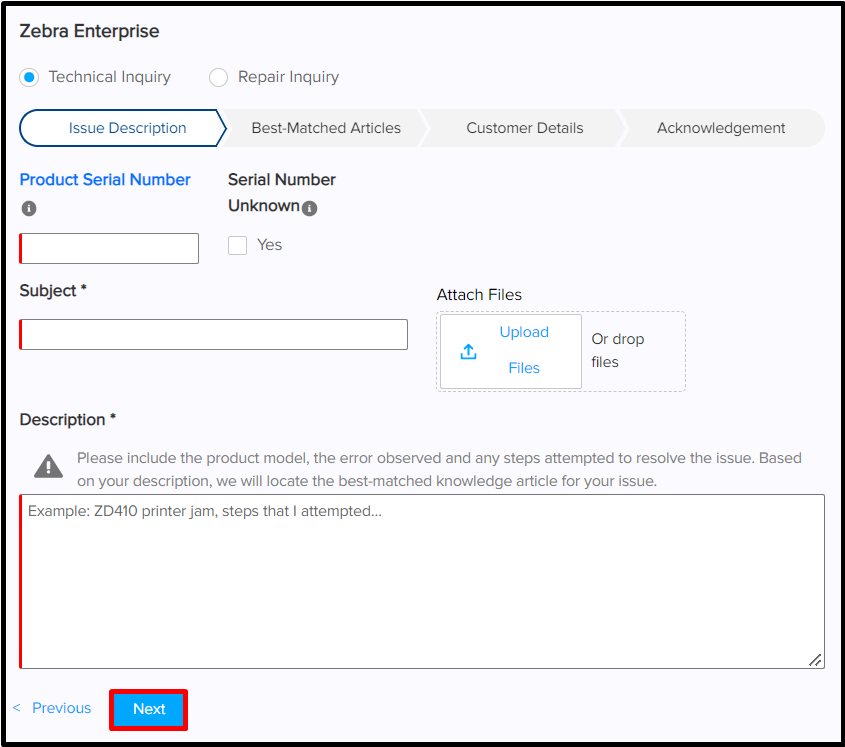 Site Guide: Create Case Online Submission Form