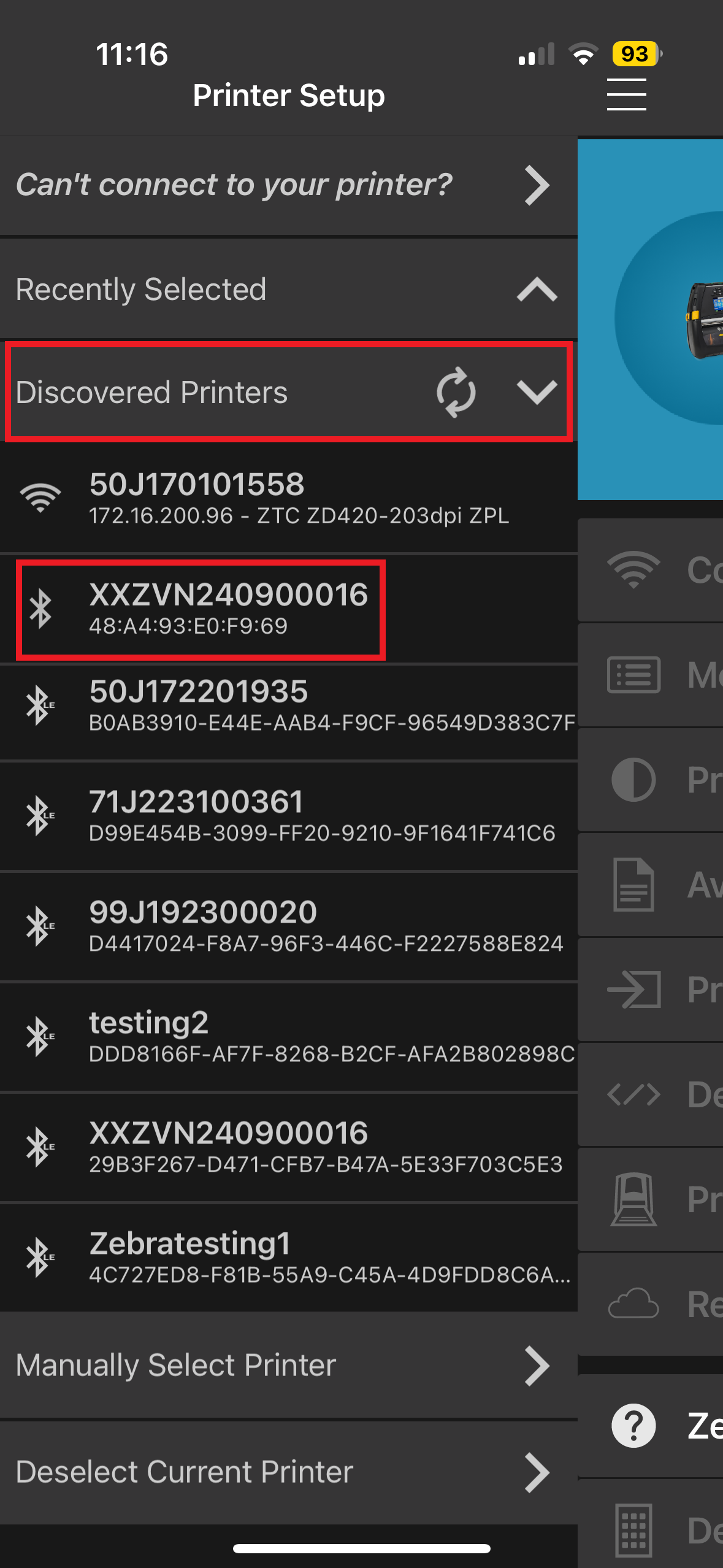 Androidios 디바이스용 Zebra 프린터 설정 유틸리티 앱을 사용하여 Bluetooth 및 인쇄 테스트 라벨 구성