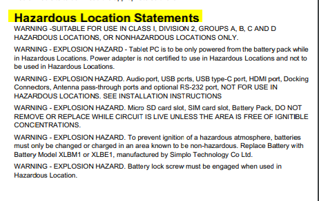 L10A (Android) Certified for C1D2 (Class 1 Division 2) Under Hazardous ...