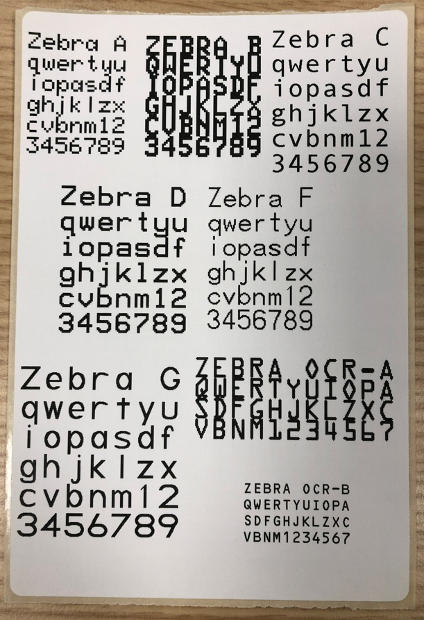 Monospaced Zebra Default Fonts