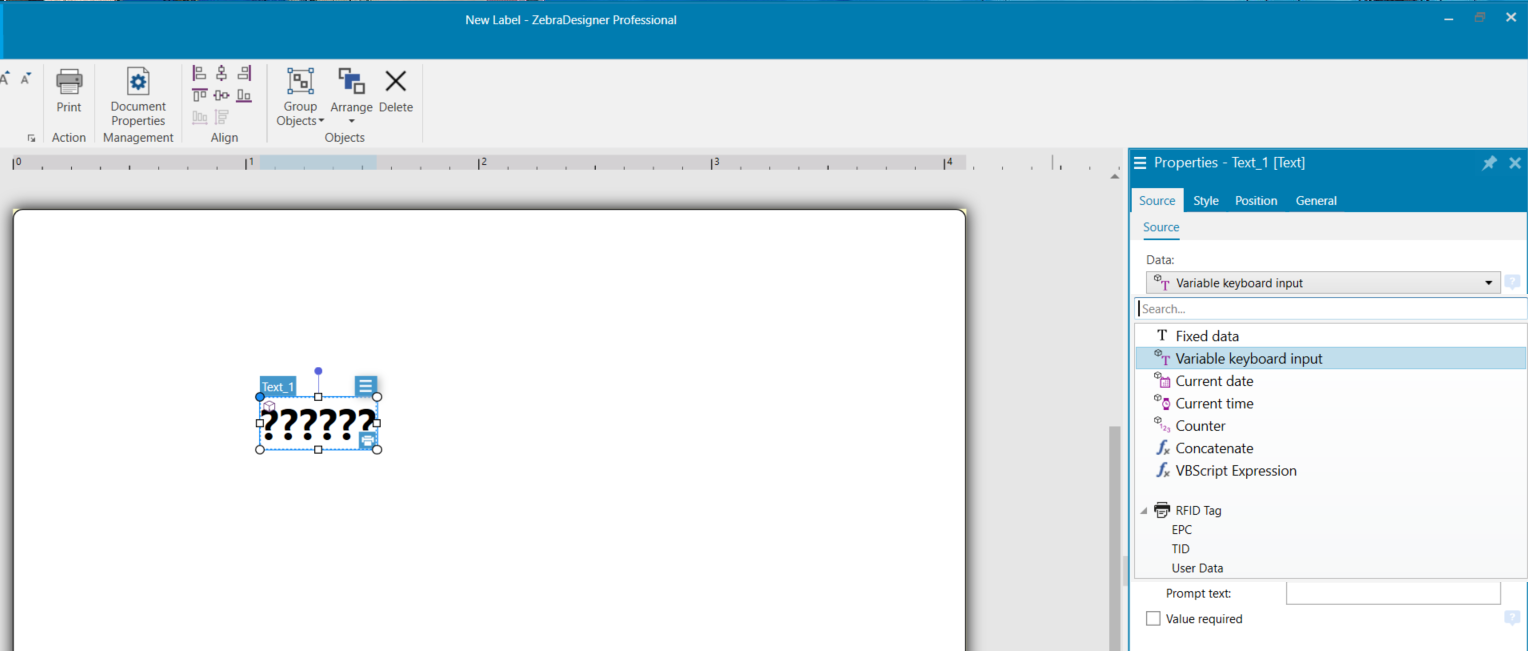 Linking Two Fields of Text or Barcode Together to Print Using ZebraDesigner V3 Pro
