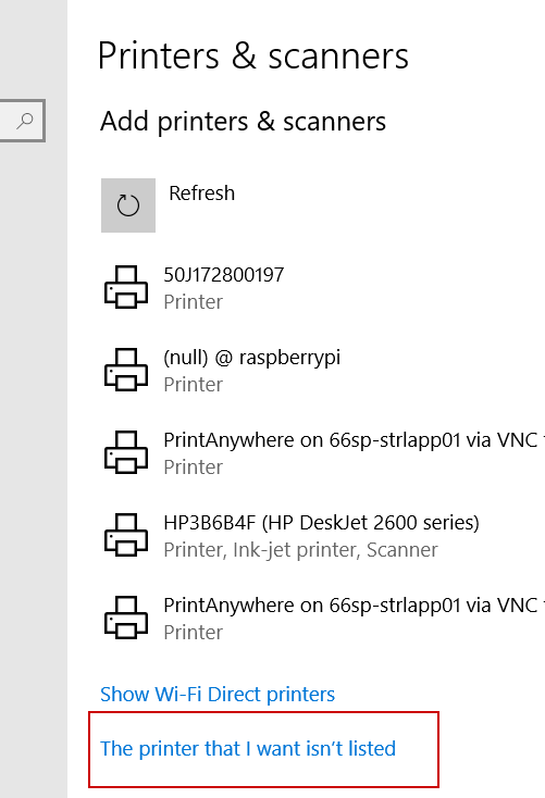 Printing from Windows 10 to a shared CUPS printer