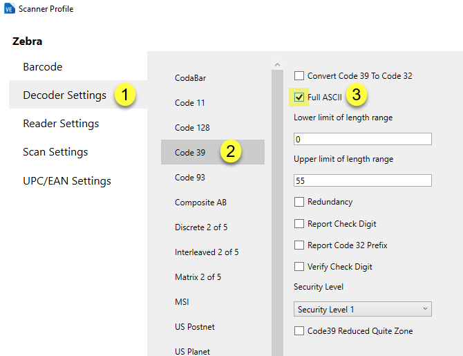 Velocity: Code 39 Full ASCII Is Not Being Recognized By Zebra Scanner ...