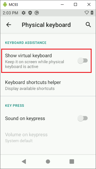 MC9300: Disable Virtual Keyboard