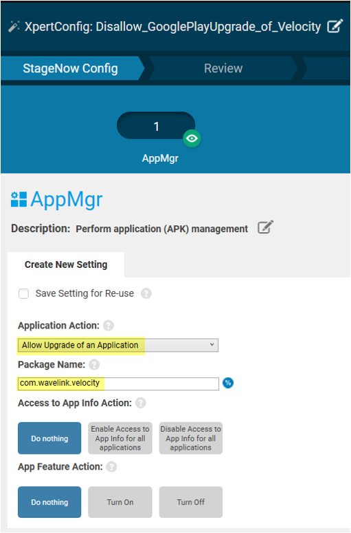 StageNow: Disallow and Allow Velocity to Be Upgraded Automatically through Google Play