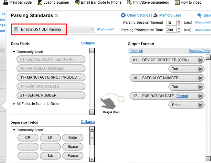 123Scan: UDI or GS1 or Blood Pack Parsing Test