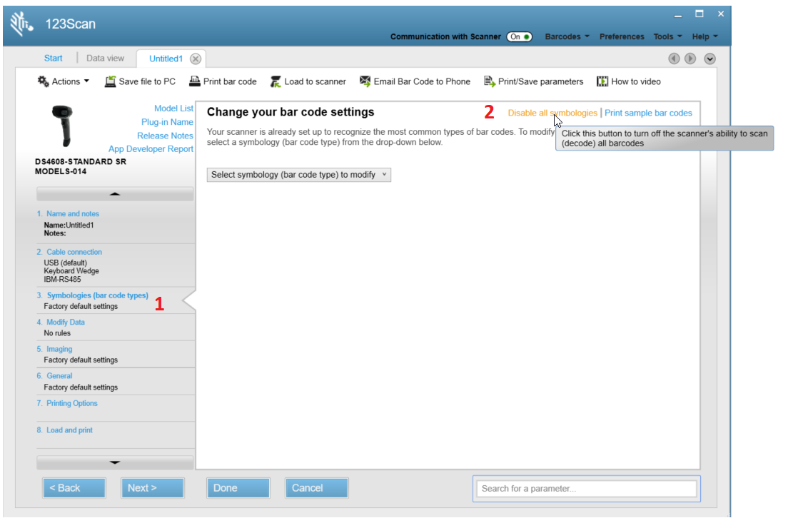 Disabling All Symbologies in 123Scan Configuration