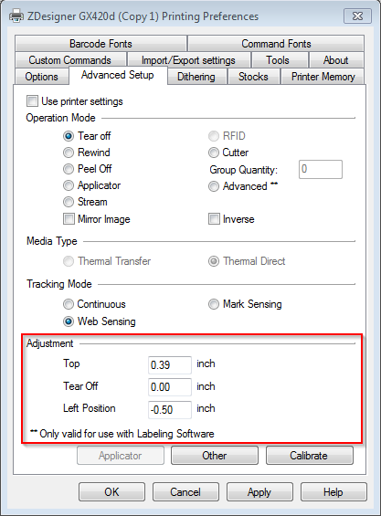 Adjusting Left Position and Top Position of the Zebra Barcode Printers