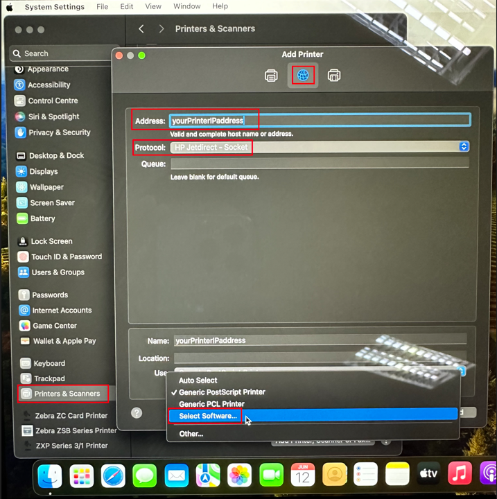 Installing Network Zebra Printers on an Apple Mac OS without Going to CUPS