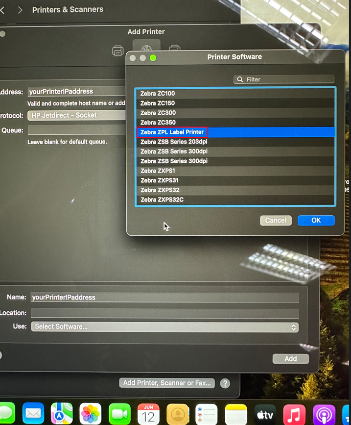 Installing Network Zebra Printers on an Apple Mac OS without Going to CUPS