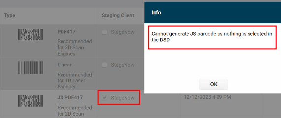 StageNow JS Barcode Creation Error on Windows 11