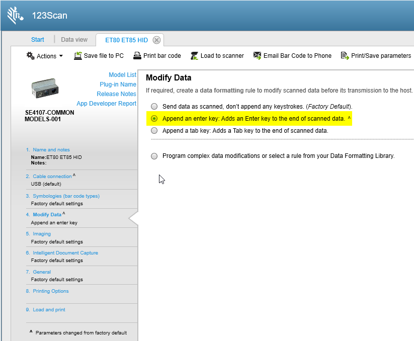 ET80 ET85: Add an ENTER Key After Scanning a Barcode