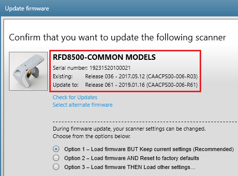 Update RFD8500 Firmware Using 123Scan Utility