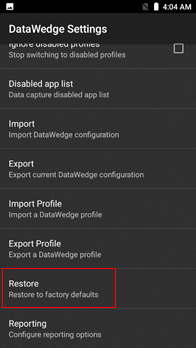 Android: DataWedge Restore Default Configuration