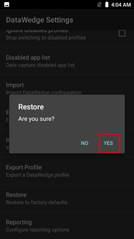 Android: DataWedge Restore Default Configuration