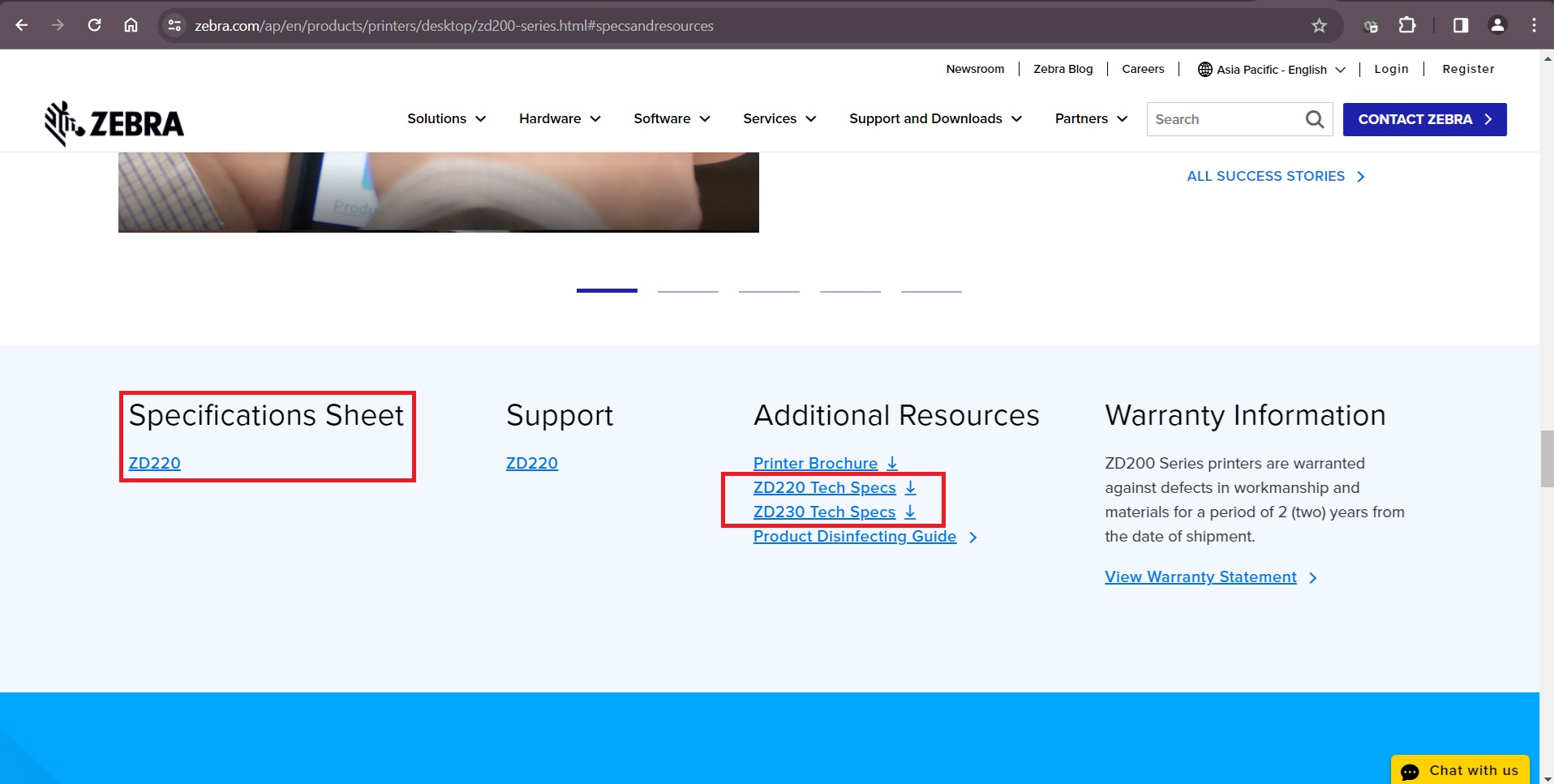 ZD220 and ZD230 Printer Specifications