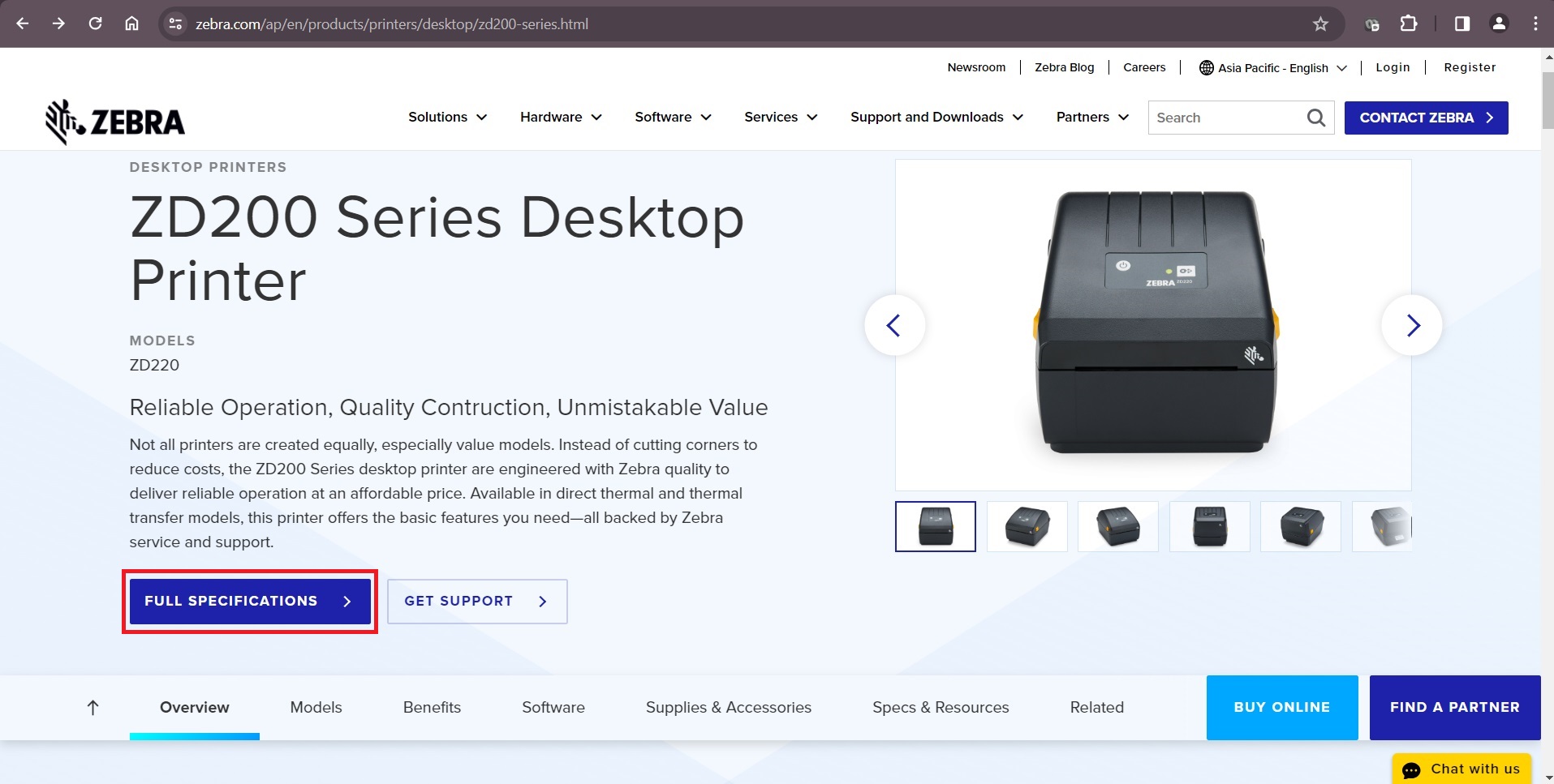 ZD220 and ZD230 Printer Specifications