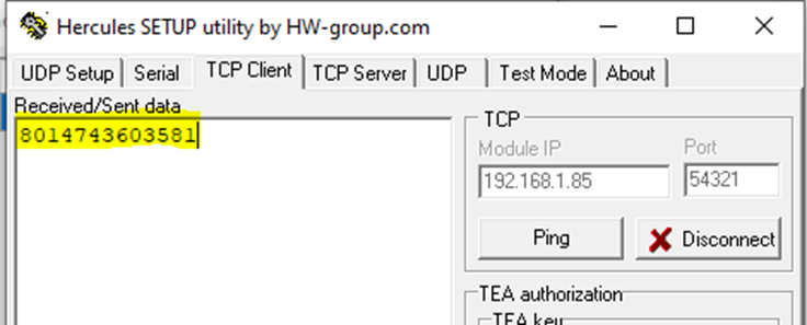 EA3600: Configuration in TCP/IP Standard with Raw Data