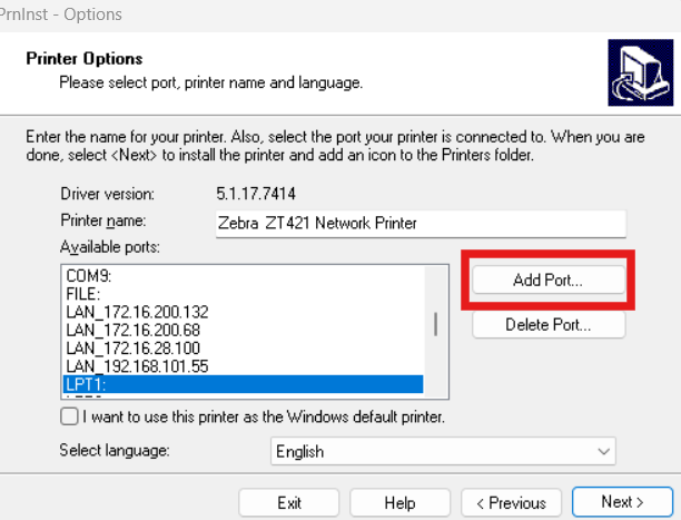 Installing a Network Zebra Printer using Zebra Setup Utilities