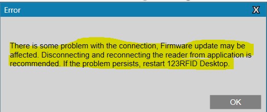 123RFID Desktop: Reconnect for Firmware Update