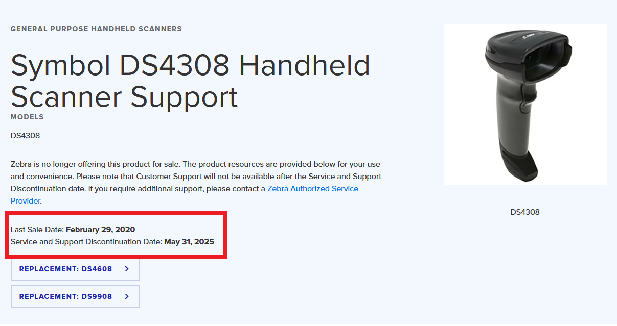 Searching for Zebra Scanners End of Service And Support Dates