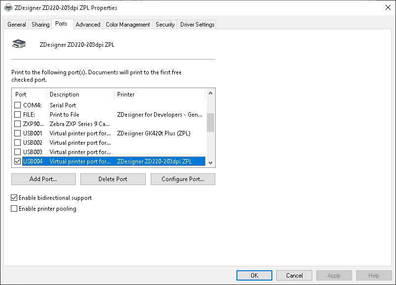 ZDesigner Driver: Printer Properties