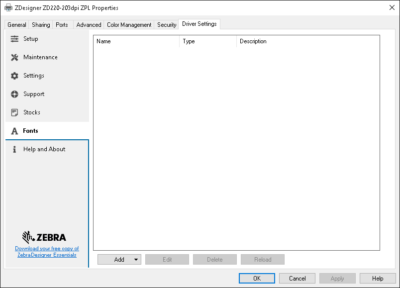 ZDesigner Driver: Printer Properties