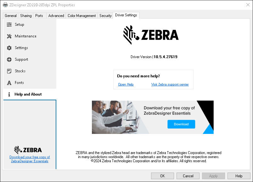 ZDesigner Driver: Printer Properties