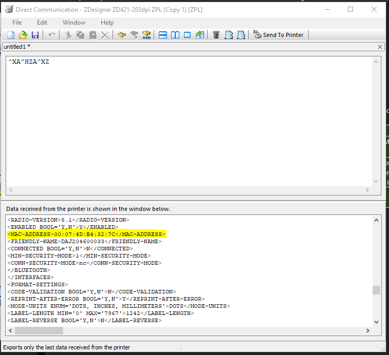 Finding the Mac Address on the Zebra Printer
