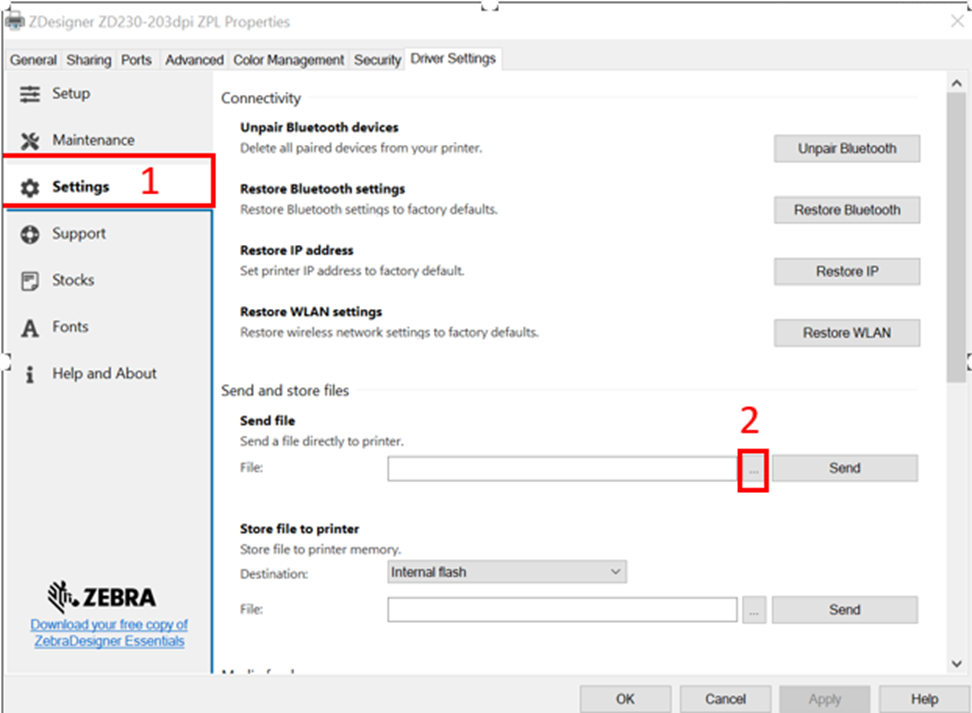Sending the Swiss 721 Font to the Zebra Printer