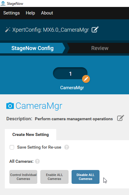 Disable Camera via StageNow