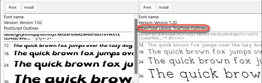Printing with OTF Fonts
