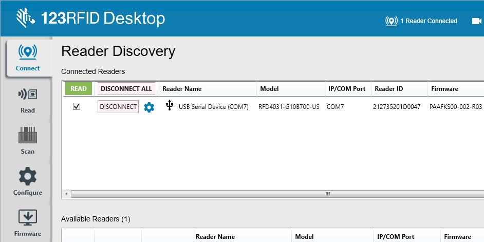 123RFIDデスクトップを使用したRFD40ファームウェアアップデート